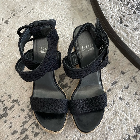 Stuart Weitzman | Shoes | Stuart Weitzman Crochet Wedge Sandal Black ...